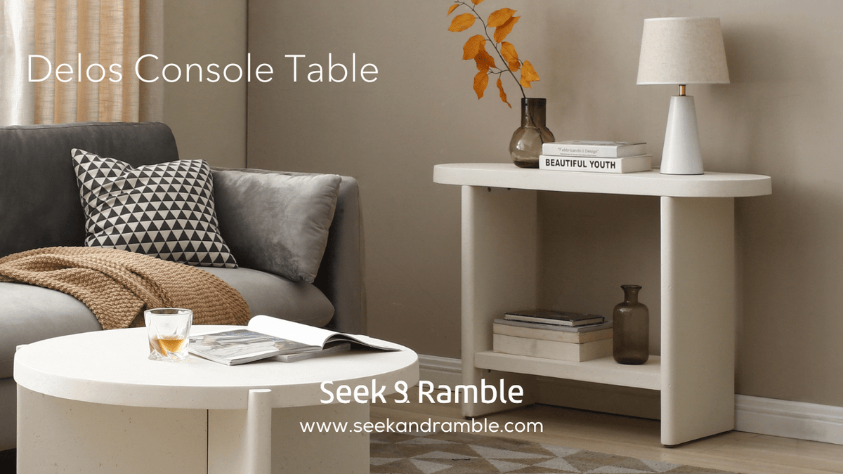 Delos Stone Look 100cm Console Hall Table White | Seek & Ramble USA & AUS