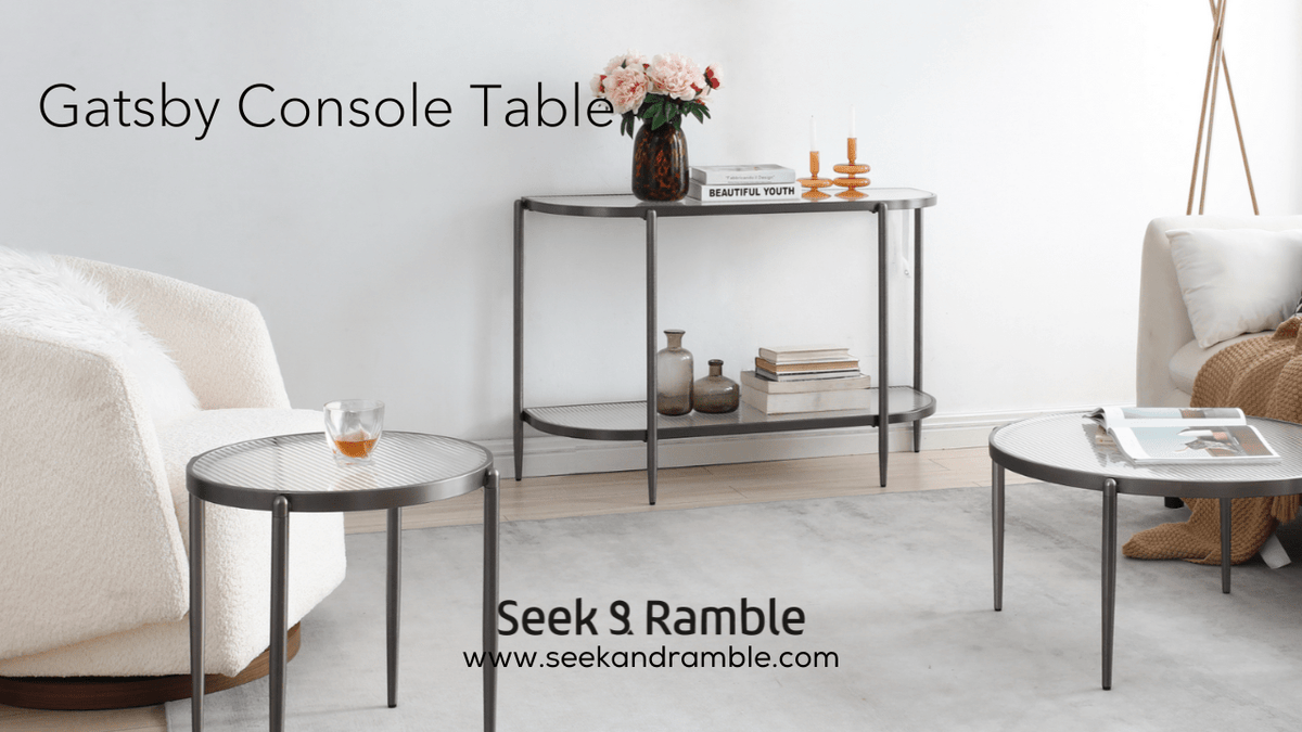 Gatsby 1.2M Console Hall Table Fluted Glass Gunmetal Grey | Seek & Ramble