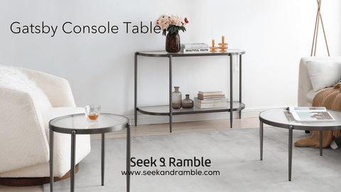 Gatsby 1.2M Console Hall Table Fluted Glass Gunmetal Grey | Seek & Ramble