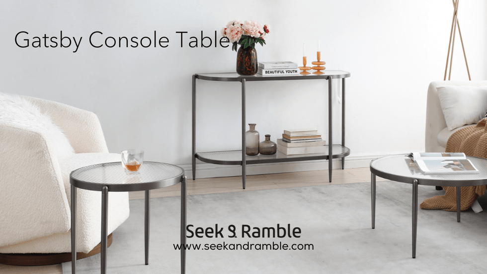 Gatsby 1.2M Console Hall Table Fluted Glass Gunmetal Grey | Seek & Ramble