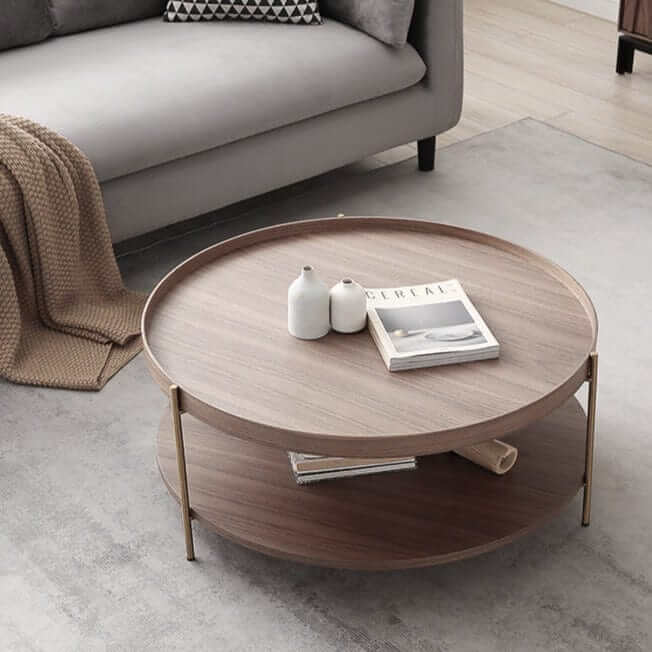 Cleo 90cm Round Coffee Table Large Walnut & Gold | Seek & Ramble