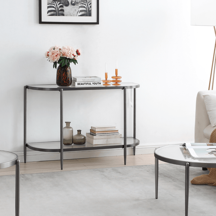 Gatsby 1.2M Console Hall Table Fluted Glass Gunmetal Grey | Seek & Ramble