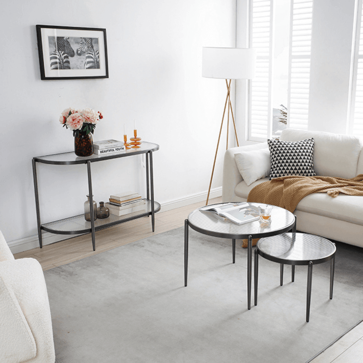 Gatsby 1.2M Console Hall Table Fluted Glass Gunmetal Grey | Seek & Ramble