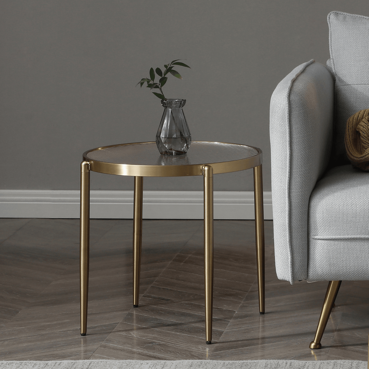 Gatsby Round 48cm Side Table Gold Fluted Glass | Seek & Ramble