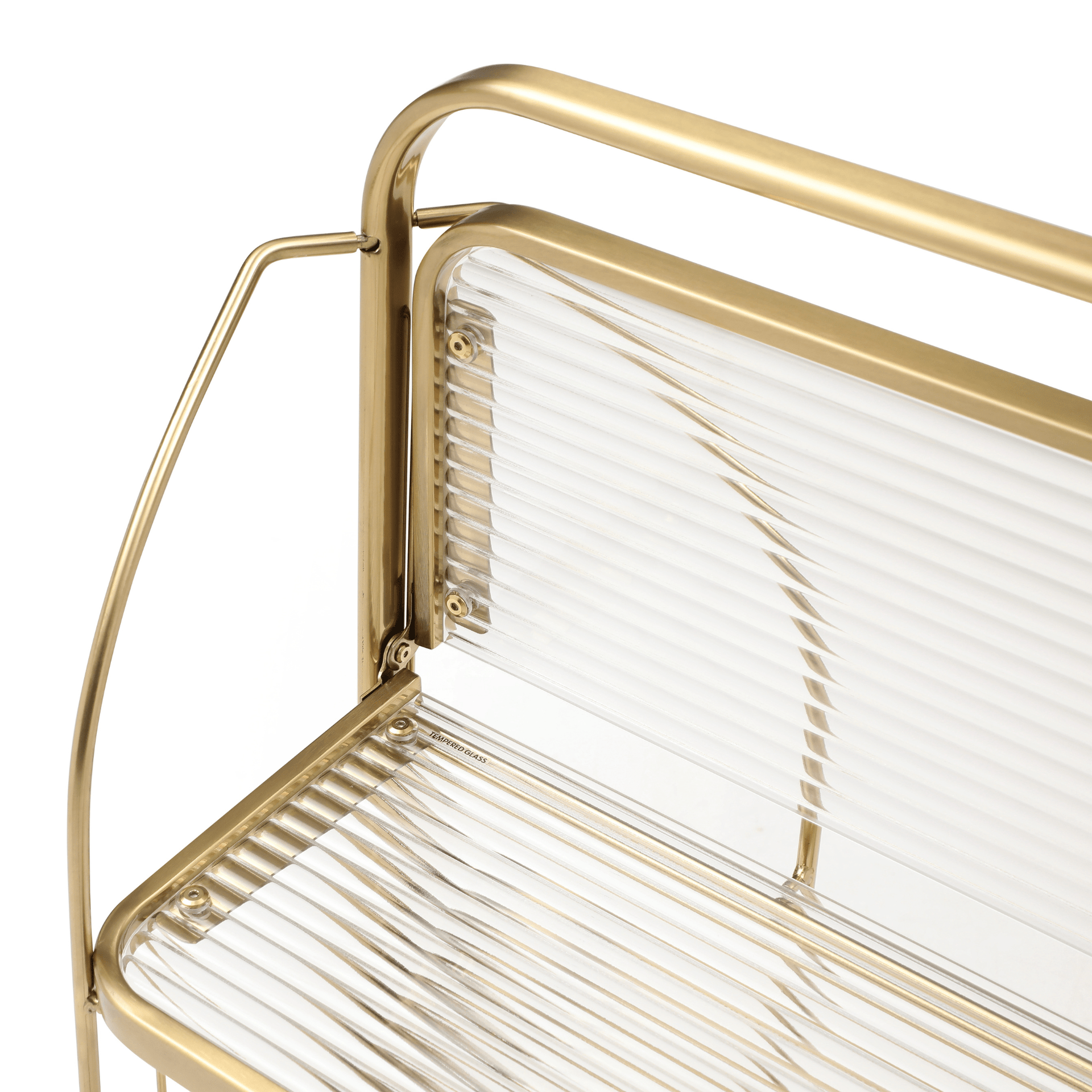 Gatsby Bar Cart Fluted Glass & Gold Metal Foldable Storage Shelf ...
