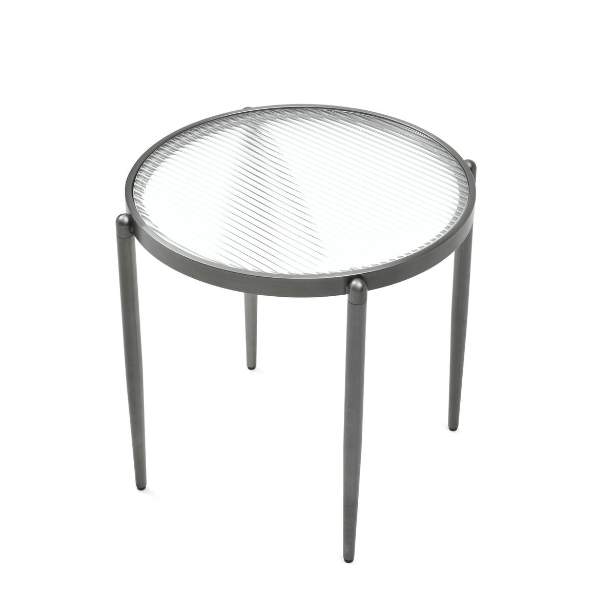 Gatsby Round 48cm Side Table Gunmetal Charcoal Fluted Glass | Seek & Ramble