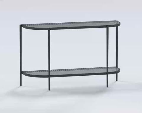 Gatsby 1.2M Console Hall Table Fluted Glass Gunmetal Grey | Seek & Ramble
